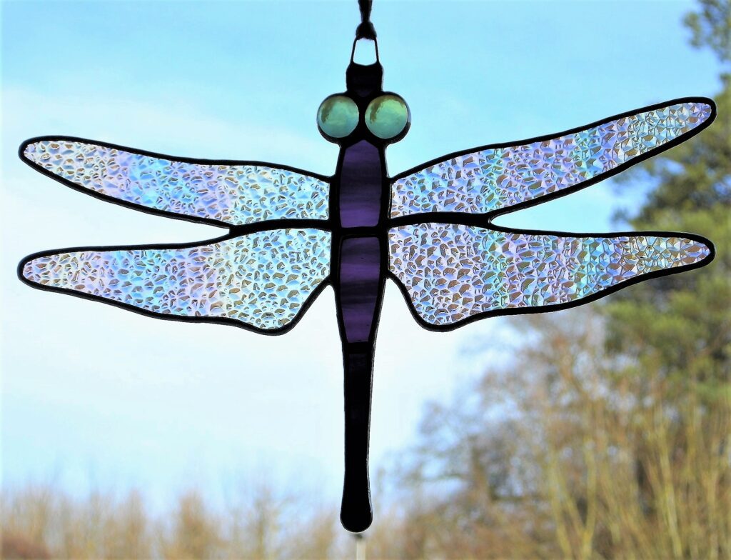 Stained Glass Dragonfly iridescent wings purple body green eyes ...